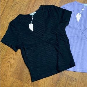 Tops | Ribbed Surplice Tee | Poshmark